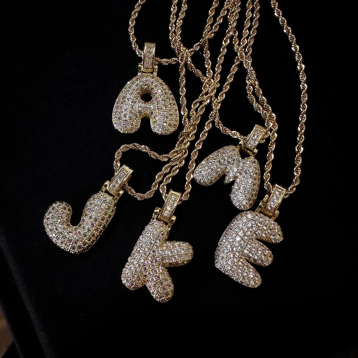Bubble Initial Necklace - Rope Chain - Ahava J