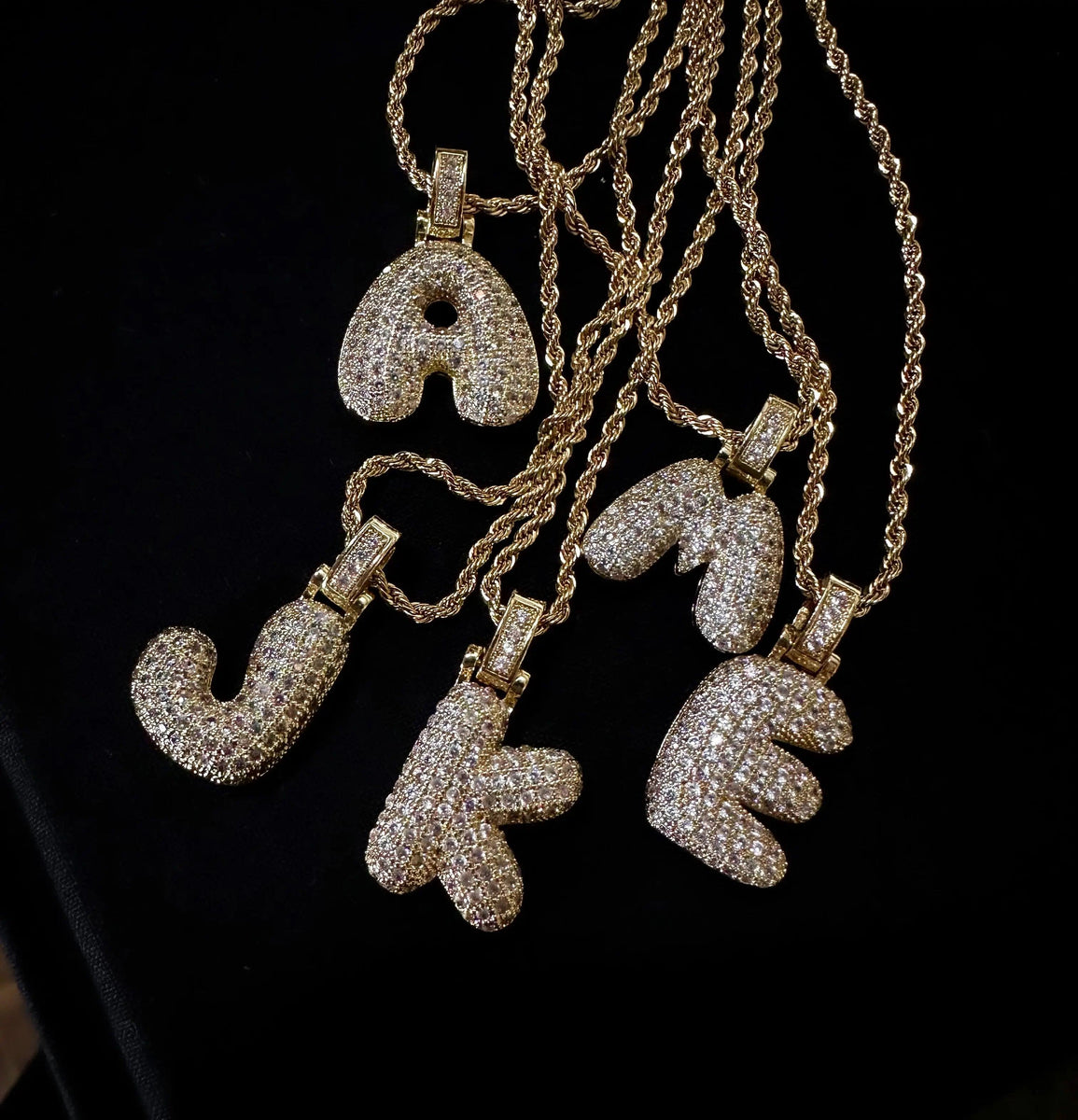 Bubble Initial Necklace - Rope Chain - Ahava J