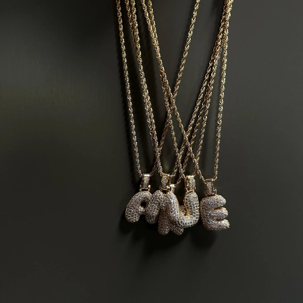Bubble Initial Necklace - Rope Chain - Ahava J