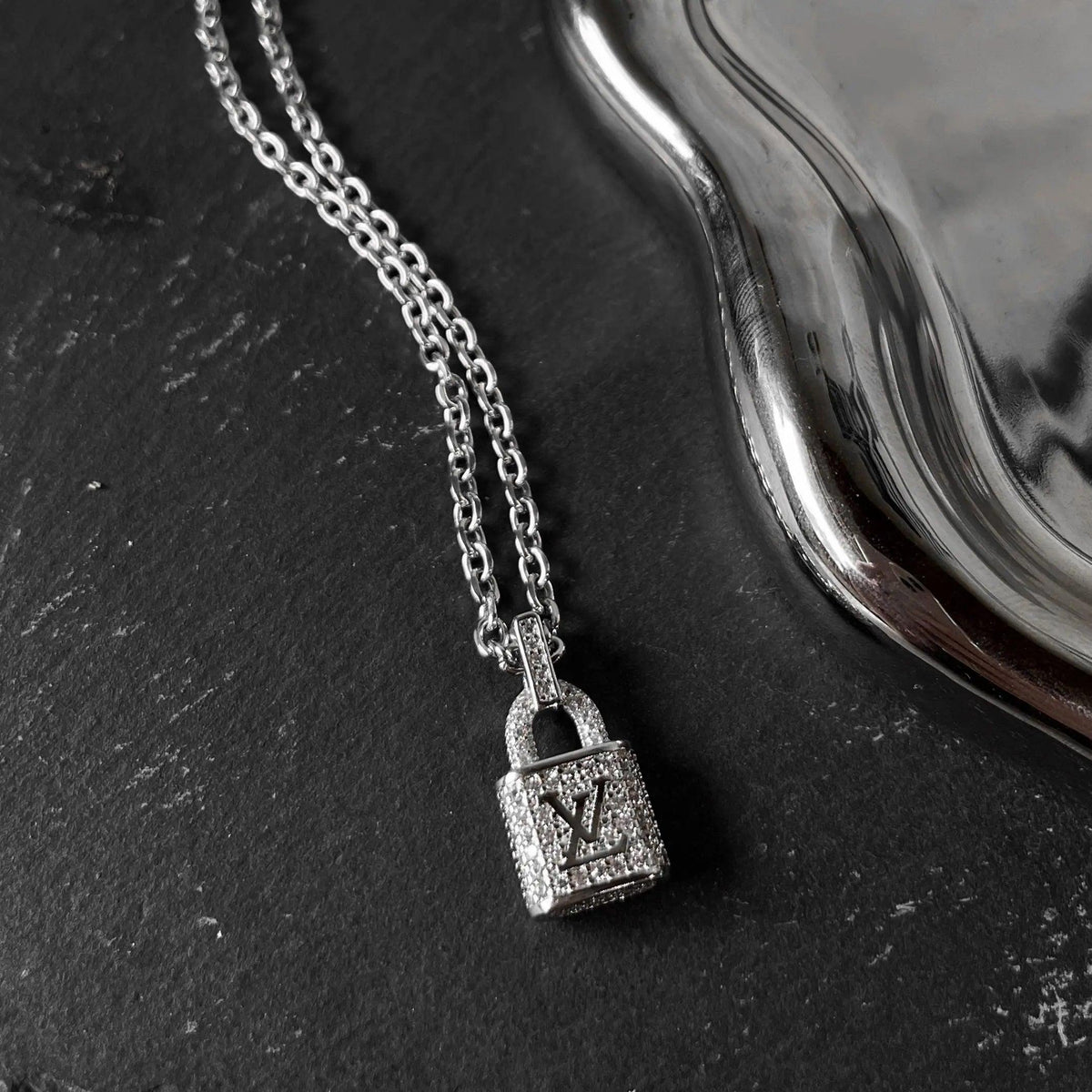 Silver Crystal Padlock Necklace - Ahava J